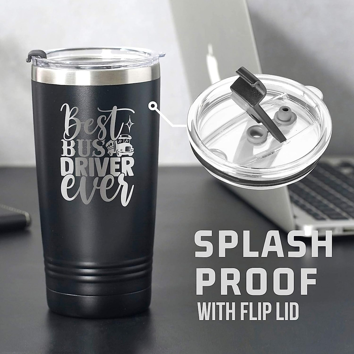 Onebttl School Bus Driver Appreciation Gifts for Women, Men - World's Best Bus Driver - 20oz/590ml Stainless Steel Insulated Tumbler - Thank you Gifts for School Bus Driver （Black）