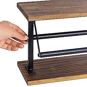 MyGift Kitchen Countertop Paper Towel Holder and Condiment Display Shelf Rack, Rustic Burnt Wood and Metal Towel Dispenser with Top Shelf for Bathroom or Kitchen