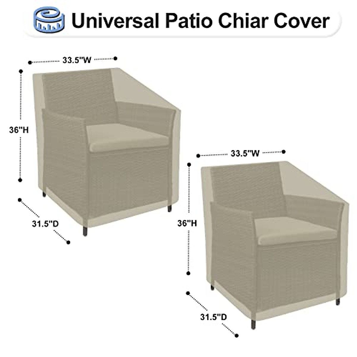 OutdoorLines Outdoor Waterproof Furniture Chair Cover - UV-Resistant Patio Lawn Chair Covers for Outdoor Furniture Windproof Heavy Duty Chair Covering, 2 Packs, 33.5Wx31.5Dx36H Inches, Camel