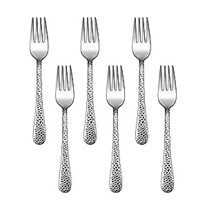 Stainless Steel Kids Forks, E-far 6-Piece Toddlers Forks Safe for Preschooler/Children, Hammered Adult look & Small Size, Rust Free & Dishwasher Safe
