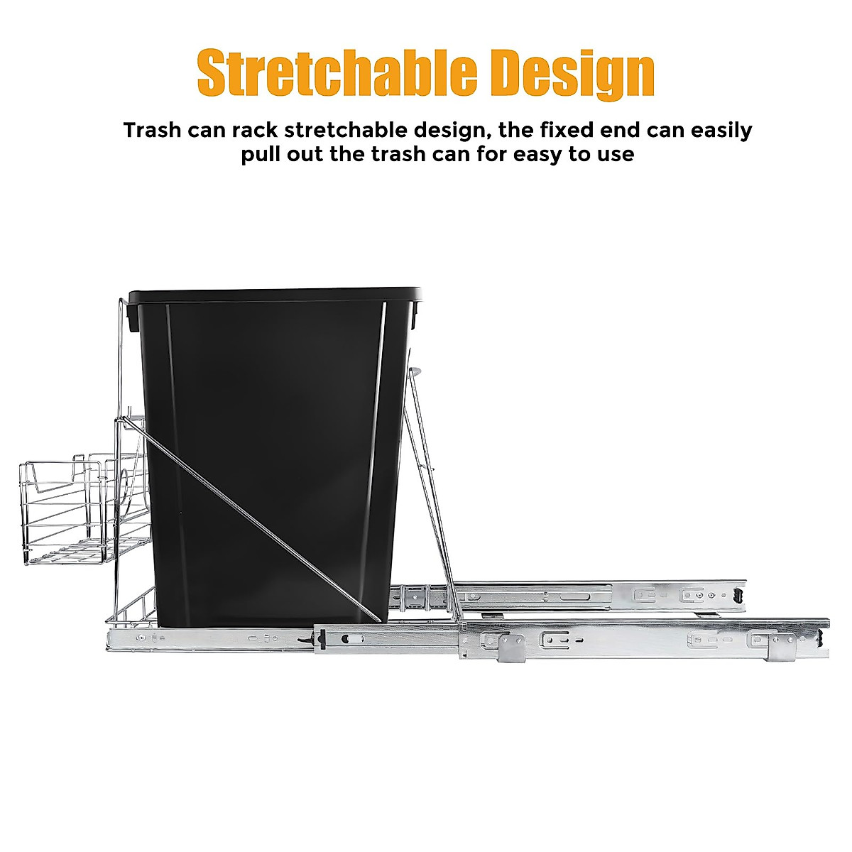 Under Cabinet Pull Out Trash Can Kit – Adjustable Shelf Removable Front Basket for Garbage Bag Storage, Under Sink Trash Can Pull Out for Kitchen Fits 7-12 Gallon Bins (Trash Can Not Included)