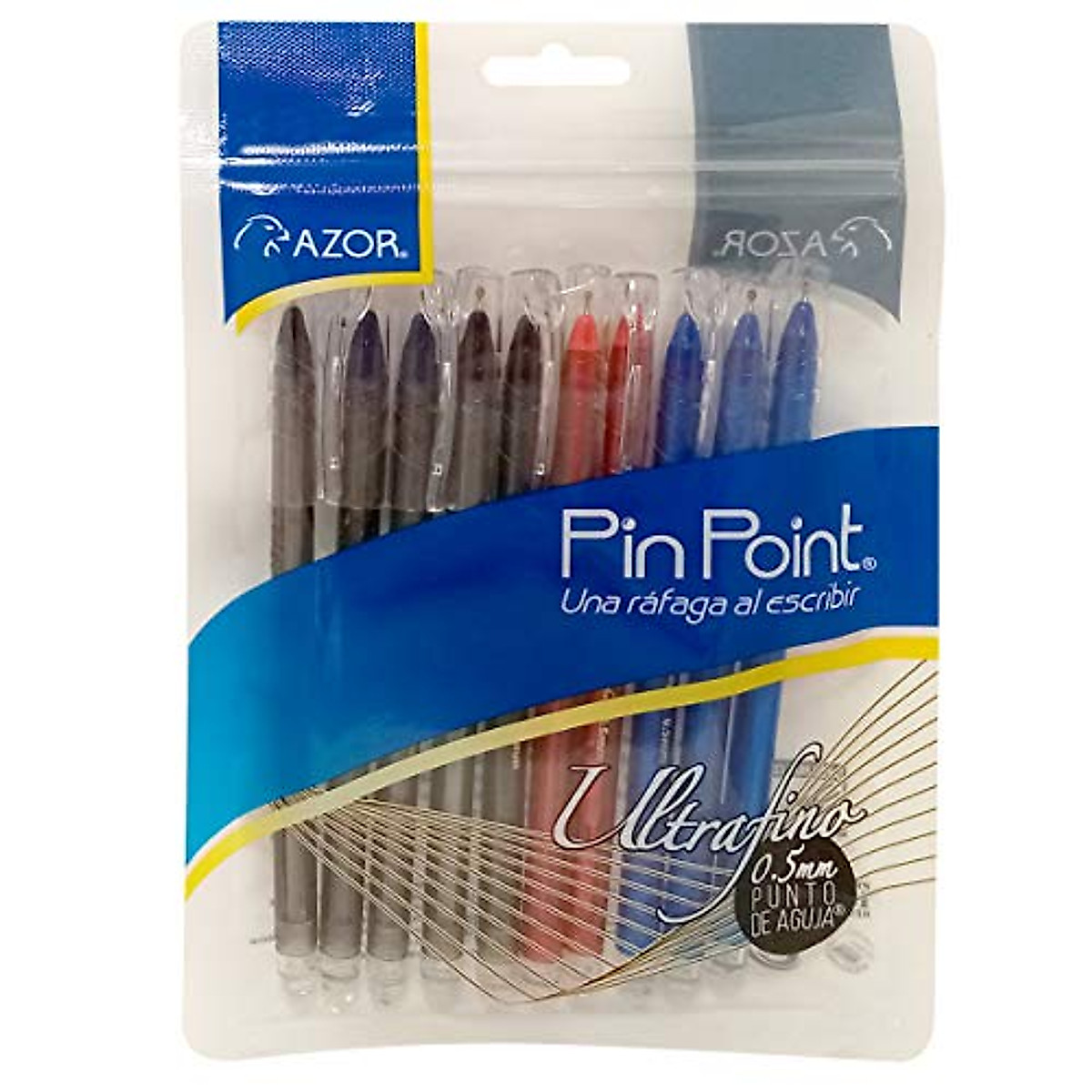 AZOR Pin Point Fine Point Pens – 10 Assorted Colors
