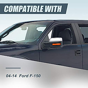 Left Driver Side Chrome Power Heated Glass w/Amber LED Turn Signal Light Towing Mirror Compatible with Ford F150 04-14
