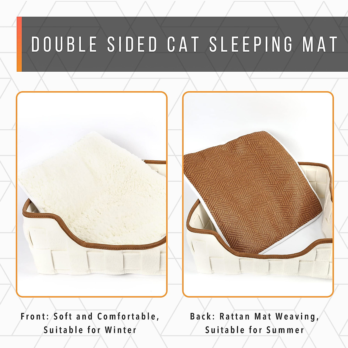 PrimePets 16 inch Cat Bed for Indoor Cats, with Reversible Mat, Anti Slip Washable Sleeping Bed for Small Breed Pets Dogs Animals, Square