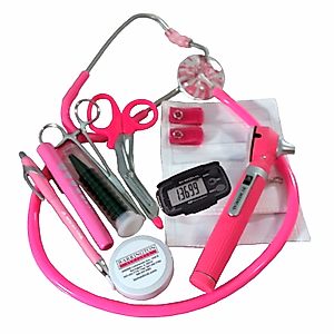 Breast Cancer Awareness Nurse Kit with W/ Mini Otoscope, Hot Pink Stethoscope