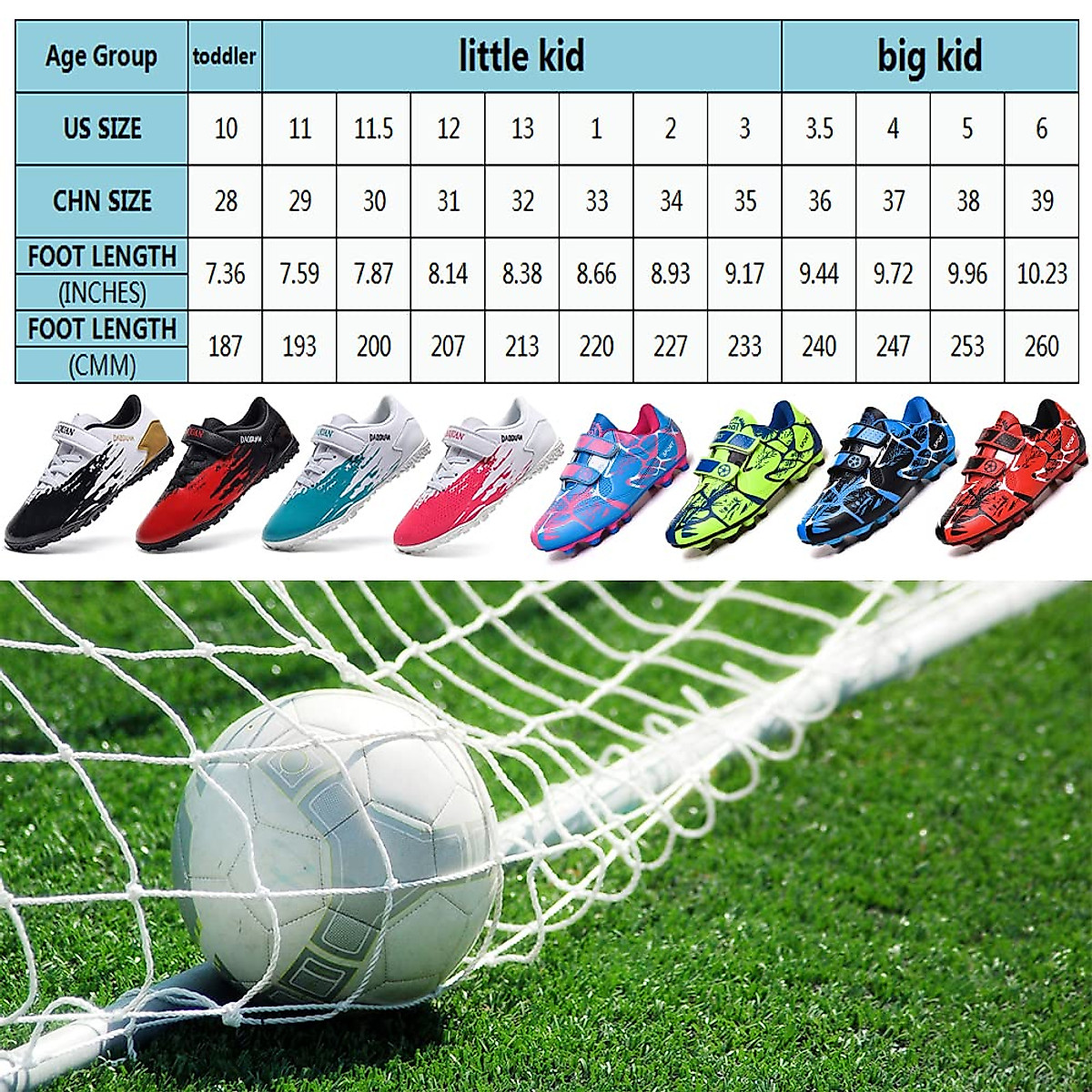 DimaiGlobal Kids Turf Soccer Shoes Boys Girls Football Shoes Athletic Outdoor/Indoor Sports Shoes Youth School Performance Futsal Sneaker Black/Red