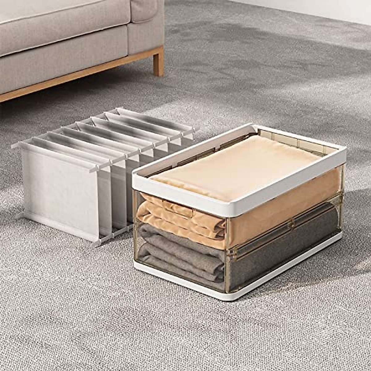 Clothes Drawer Organizer, Wardrobe Clothes Organizer for Folded Clothes, Closet Organizers and Storage for Jeans, T-shirts, Underwear, Thin Blanket, Stackable& Slideable( None Grid+7Grids+9Grids)