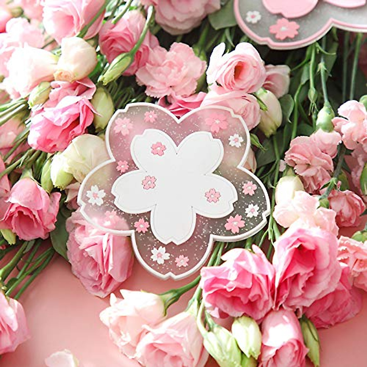 4PCS Kawaii Sakura Cup Coaster, Decor Cup Placemat, Cute Kitchen Pot Bowl Pad Placemat, Cherry Blossom Coaster, Table Cup Mat, Flower Pattern Mug Pink Coasters Set Of 4 for Drinks, Coffee, Tea (4.5in)