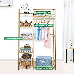 Ufine Bamboo Garment Rack 7-Tier Storage Shelves Clothes Hanging Rack, Heavy Duty Clothing Rack Minimalism Wardrobe Closet Organizer for Indoor