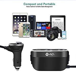 Car Socket Splitter, Te-Rich 96W 2-Way Auto Cigarette Lighter Splitter Power Adapter 12V/24V DC Outlet Extender 5.4A (Quick Charge 3.0 + 2.4A) Dual USB Charger for iPhones and Samsung Galaxy
