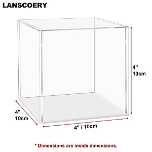 LANSCOERY Acrylic Display Case, Assemble Small Showcase Display Box for Collectibles, with Dustproof & Seamless Display Design, Suitable for Baseball 4x4x4inch White Base
