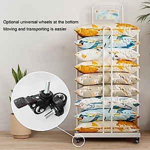 YJEUZCD Metal Pillow Display Rack, Portable Movable Quilt Display Stand, Shop Pillow Organizer Holder, Cushion Storage Rack (Color : White-B, Size : 46x46x142cm)