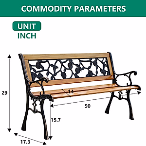 Ruesleag Garden Bench,32" Outdoor Patio Bench Metal and Wood Park Bench Porch Chair for Patio Yard Lawn (Bronze)