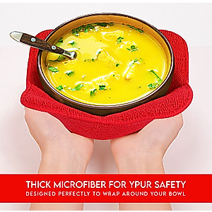 Majesty Trends Bowl Cozy Set of 4 Microfiber Huggers For Hot & Cold Bowls Microwave Safe Premium Quality Pot Holder This Heat Resistant Dishes Pads Can Use As Mittens (4 PCS)