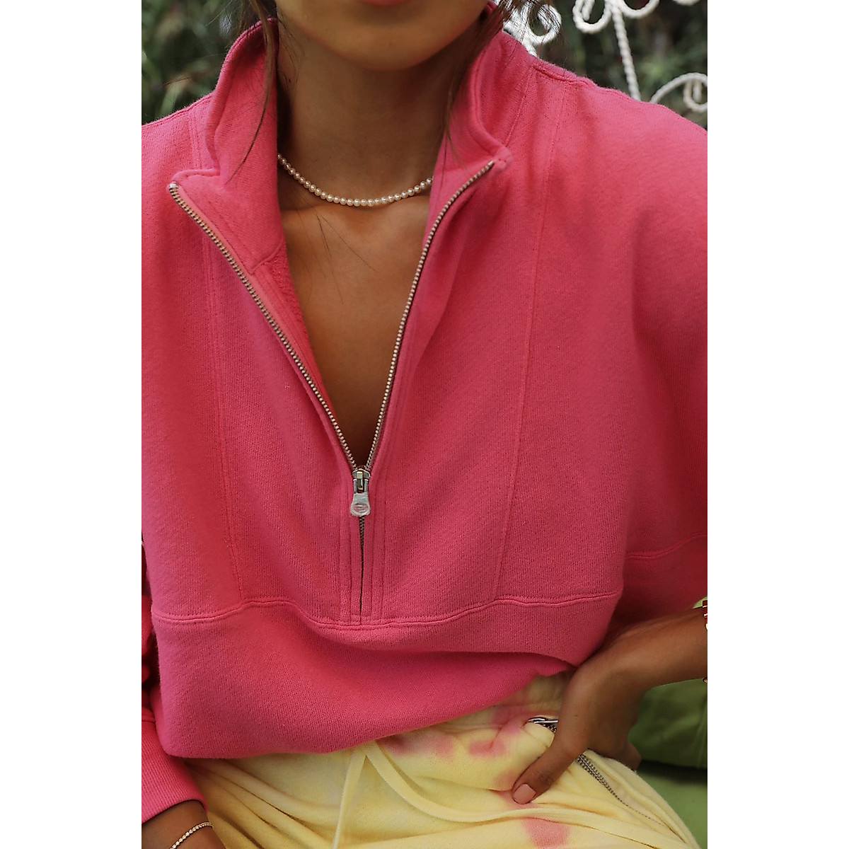 Bandier x Sincerely Jules_The Holly Half Zip Sweatshirt Bright Rose-XL