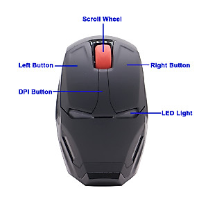 ECOiNVA Wireless Iron Man Mouse 2.4G Optical Computer Mouse for Desktop Laptop PC Mac (Black)