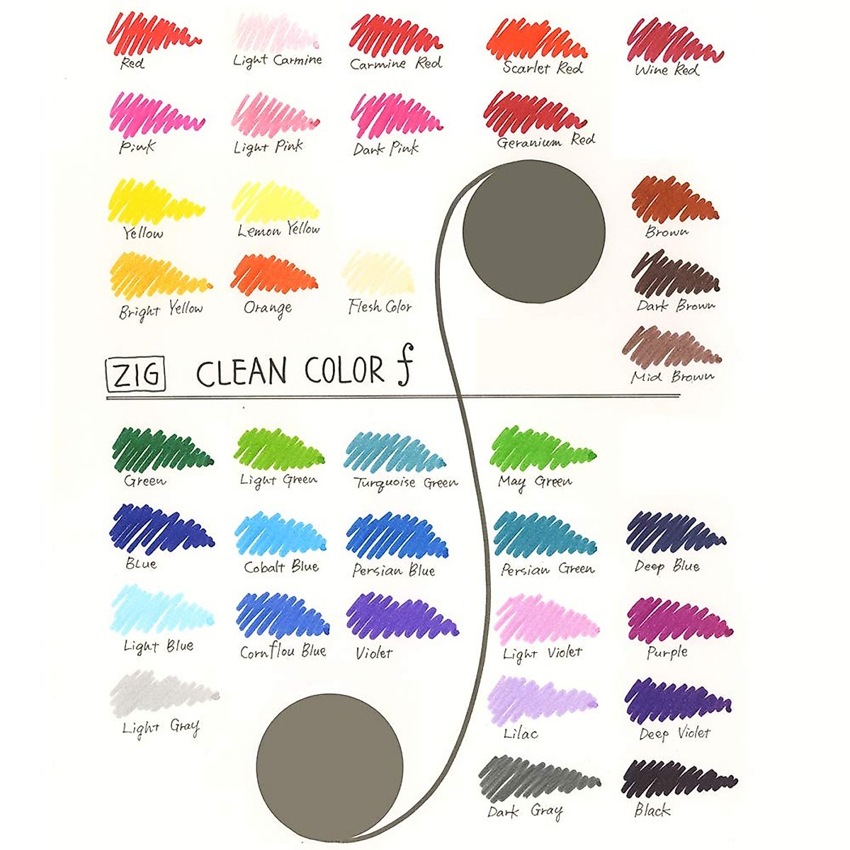 Kuretake ZIG CLEAN COLOR f 36 colors set, 0.5 mm & 1.2 mm, AP-Certified, Odourless, Xylene Free, Suitable for dark paper, Perfect for illustrating, sketching, designing and cartooning. Made in Japan