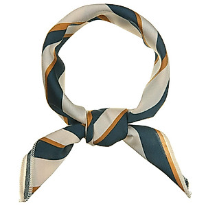 Allegra K 50cm Stripe Print Square Neck Wrap Scarves Head Scarf Kerchief Neckerchief for Women Peacock Green