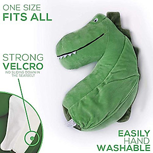 XDEMODA Seatbelt Pillow for Kids Travel - Dinosaur Seat Belt Cover & Cushion Pillow. Child Car Stuffed Plush Animal Travel Pillow. Safety Belt (Dinosaur)