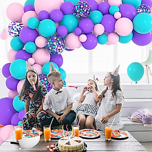 Teal Blue Pink Purple Balloon Arch Garland Kit - Aqua Turquoise Blue Balloons Pink Purple Balloons Baby Girl Birthday Balloons for Under the Sea Princess Birthday Baby Shower Party Decorations