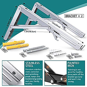Folding Shelf Brackets,Max Load 440lb Folding Shelf Hinge Wall Mounted, Heavy Duty 304 Stainless Steel Collapsible Shelf Bracket,Space Saving DIY Bracket for Table Work Bench (12 Inch)