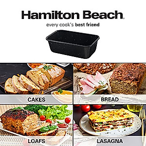 Hamilton Beach Carbon Steel Loaf Pan Black Nonstick with Marble Coating and Painting, Bakeware, Professional Baking, Bread Pan, Meatloaf, Cake, Easy Grips Handles, Brownies, Multipurpose Cookware