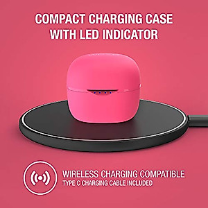 WeSC True Wireless Headphones, Bluetooth Earphones with LED Wireless Charging Case, 20Hrs Playtime, Touch Control, IPX4 Water Resistant Earbuds - Neon Pink
