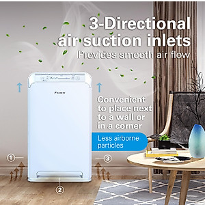 DAIKIN Room Air Purifier, HEPA Air Purifier, Air Purifier with HEPA Filter, Activated Carbon Filter, Pre-Filter and UVC LED Light, Zero Ozone Product, CARB Certified, 10.5 x 10.5 x 19.5 in (MCB50YSAU)