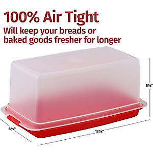 Bread Box -Dual Use Bread Holder/Airtight Plastic Food Storage Container for Dry or Fresh Foods -2 in 1 Bread Bin- Loaf Cake Keeper/Baked Goods -Keeps Bread Fresh- Red and Clear Cover - Signoraware (Red)
