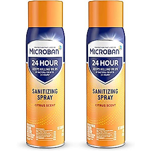 Microban Disinfectant Spray, 24 Hour Sanitizing and Antibacterial Spray, Sanitizing Spray, Citrus Scent, 2 Count (15oz Each) (Packaging May Vary)