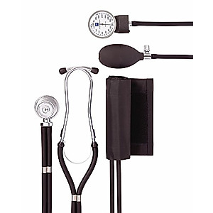 Medline Compli-Mates Professional Aneroid Sphygmomanometer and Sprague Rappaport Stethoscope Kit, Carrying Case Included, Adult Size, Black, 1 Kit
