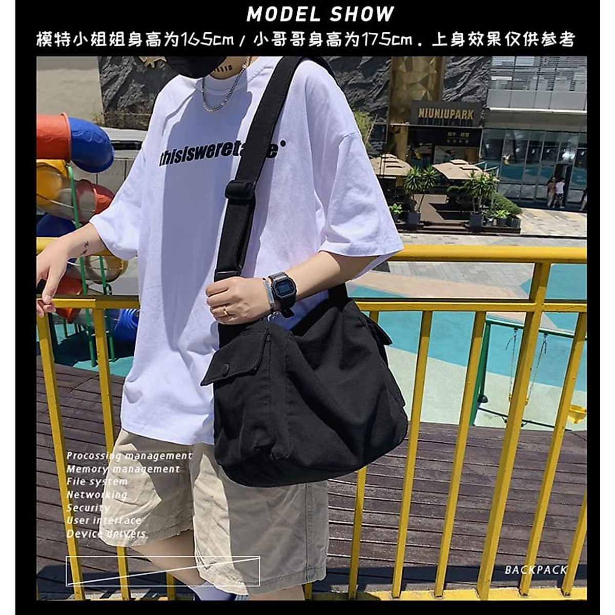 Retro Y2K Canvas Shoulder Bag, Large Capacity Hobo Crossbody Shoulder Bag, Aesthetic Handbag Fairy Grunge Tote Bag (Black)