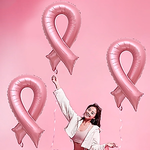 Breast Cancer Pink Ribbon Balloons Ribbon Shaped Foil Balloons Breast Cancer Awareness Aluminum Balloons Set for Party Decoration Fundraising Event Supplies 3PCS