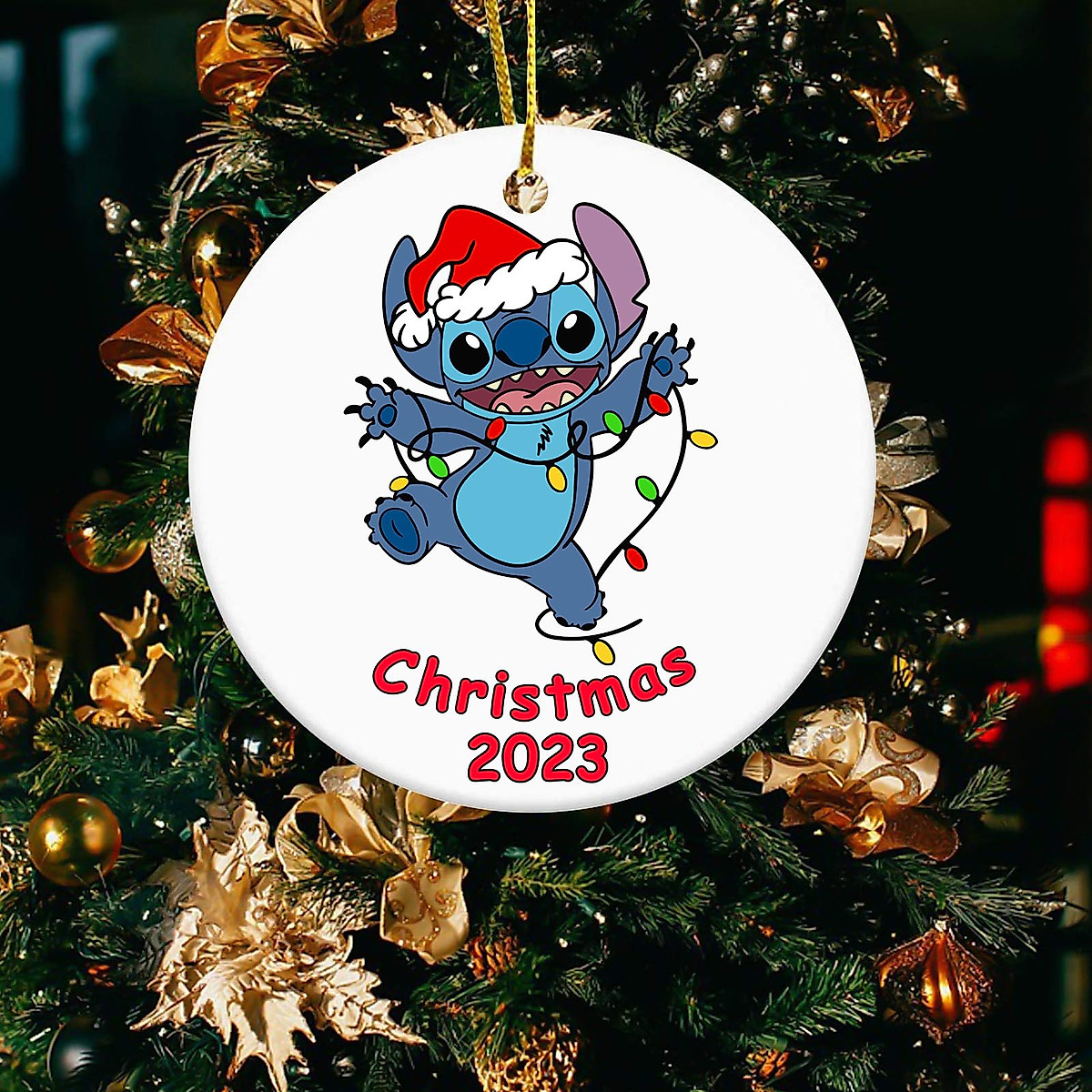 Cosershow Christmas Ornaments 2023 Lilo Stitch Christmas Ornaments 2023 Double-Side Printed Baby Christmas Ornament Gifts for Kids Fans Cute Cartoon Xmas Tree Decorations for Boys Girls