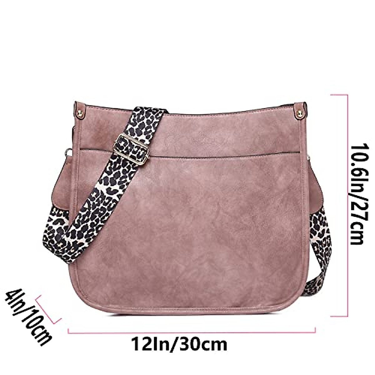 HDHTB Crossbody Bags for Women Designer Leather Hobo Handbags, Leopard Guitar Strap Shoulder Bucket Bags Cross-body Purse (Pink)