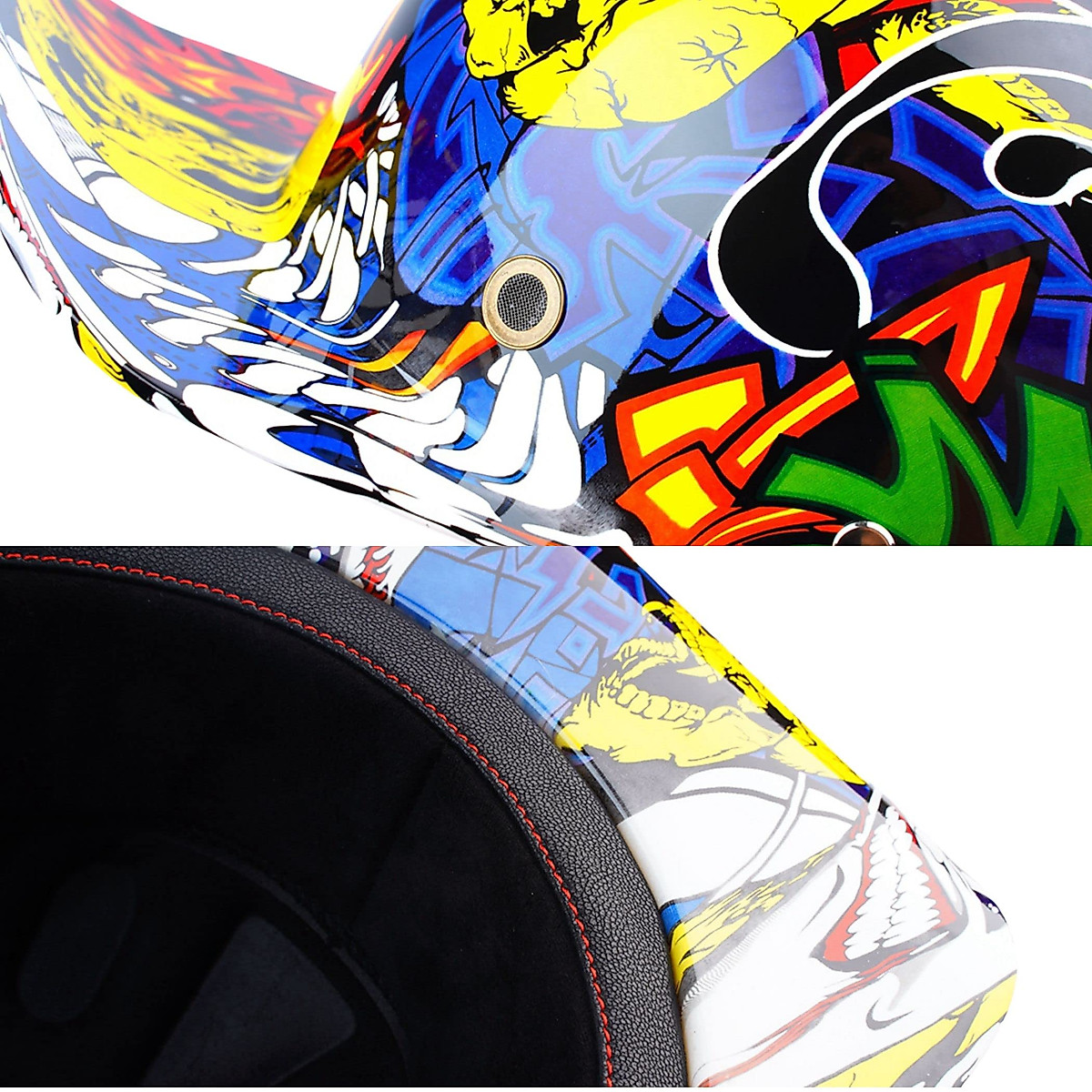 WYFDC DOT Approved - Retro Baseball Style Cap Motorcycle Helmet Unisex-Adult - for Bike Cruiser Chopper Moped Scooter (X-Large, Painting), Black