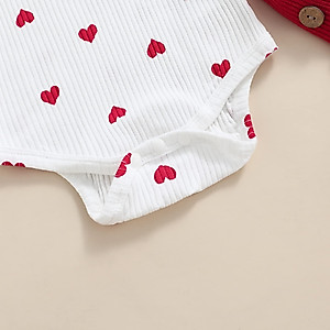 Comeonze My First Valentine's Day Newborn Infant Baby Girl Outfits Heart Print Ribbed Romper Corduroy Strap Dress Skirt Set (red,6-9 Months)