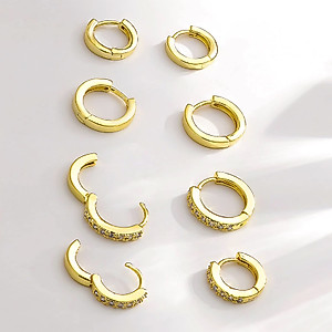 Gold Huggie Hoop Earrings, Tiny Mini Hoop Earrings Set Hypoallergenic Small Gold Hoop Earrings for Women