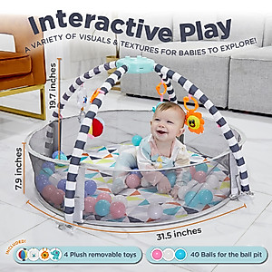 5 in 1 Baby Play Gym and Ball Pit - Baby Gym with 6 Toys, Balls, Tummy Pillow, Tummy Time Play Mat - Easy to Set Up Baby Activity Mat - Baby Gym Ball Pit - Infant Playmats for Boy & Girls