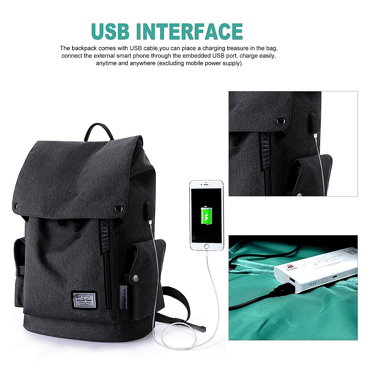 WindTook leisure backpack for Women College Book Bag Travel Work Daypack Laptop Computer Bag with USB Charging Port Suits 15 Inch Notebook, Black