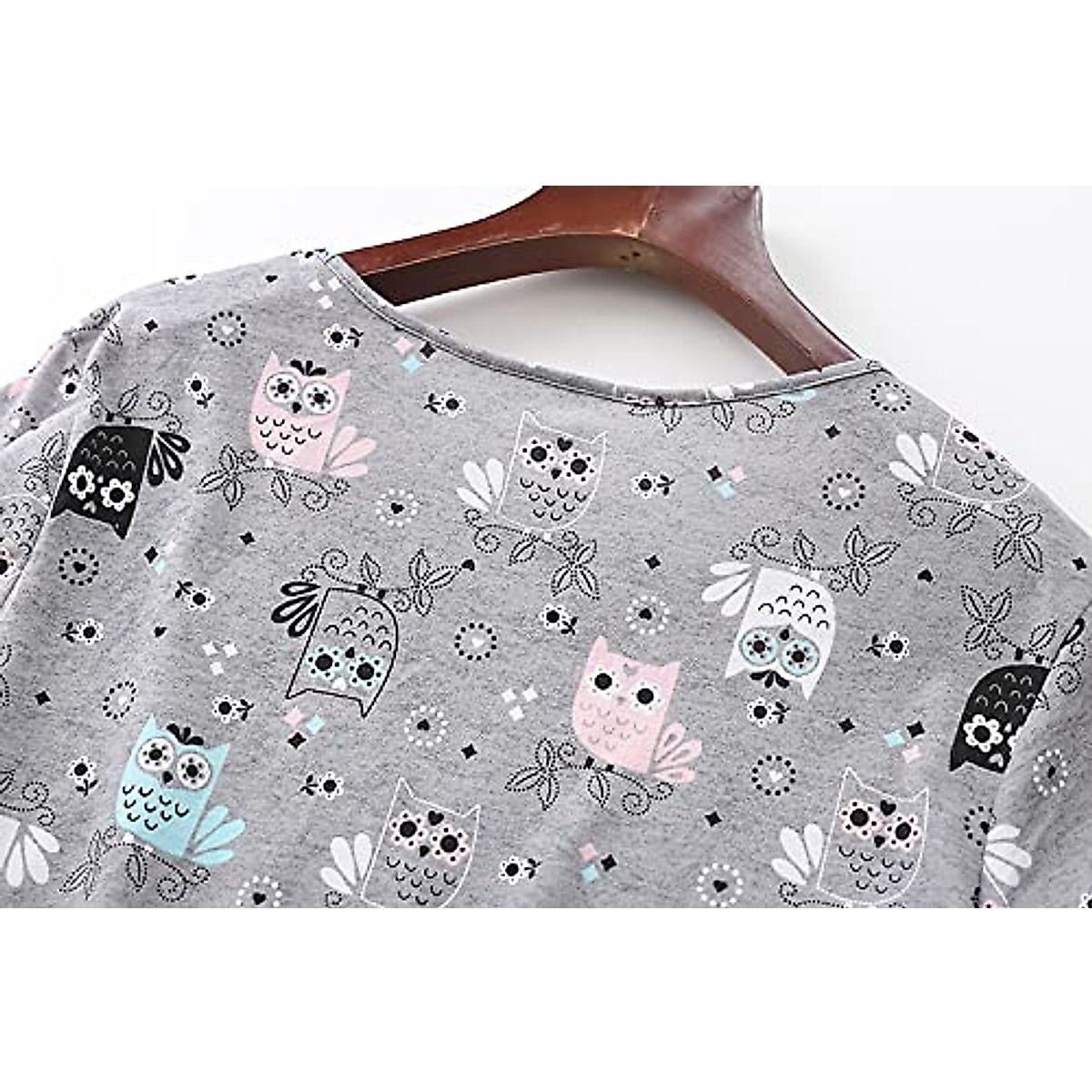 PNAEONG Women Pajama Set Sleepwear Tops with Capri Pants Casual and Fun Prints Pajama Sets SY215-Gray Owl-M