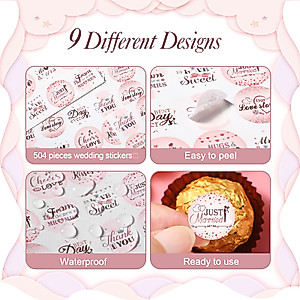 Crtiin 504 Pieces Round Wedding Stickers Pink Wedding Candy Stickers Labels Wedding Chocolate Drop Kisses Sticker Bulk for Envelope Gift Wrapping Mini Decor Bridal Shower Party Supplies