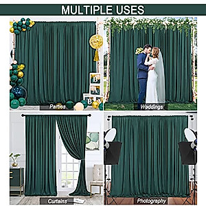 CO-AVE 10x10ft Hunter Green Backdrop Curtains for Parties Baby Shower Wedding Photo Backdrop Drapes Decorations Wrinkle Free Chiffon Fabric Dark Green Background Curtains 5x10ft, 2 Panels