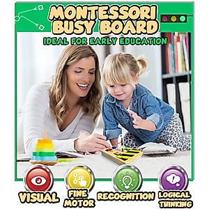 TEUVO Light Switch Busy Board Toy Montessori Toy Wooden Button Busy Board for Kids Aged 1 2 3 4 5, Toddler Sensory Board Toy Control Panel Kids Activity Button Toy Educational Gifts for Boys Girls