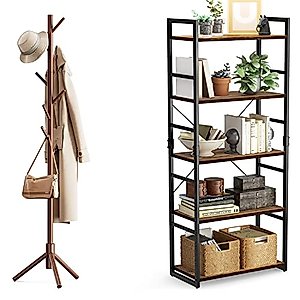Pipishell Coat Rack and 5 Tier Bookshelf