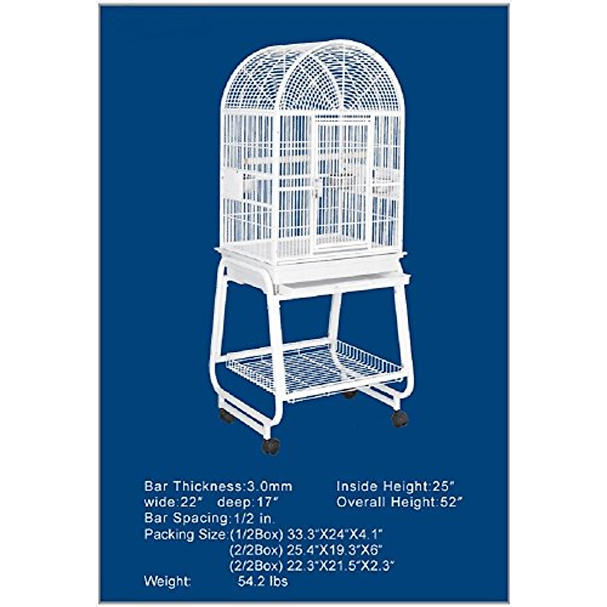 HQ 22x17 Dome Top Bird Cage and Rolling Stand w Shelf Black