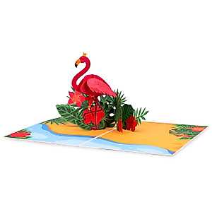 Paper Love Flamingo Pop Up Card, For Summer, Birthday, Wedding, Anniversary, Thank You, Thinking of You, Mothers Day, Valentines Day or All Occasion | 5" x 7"