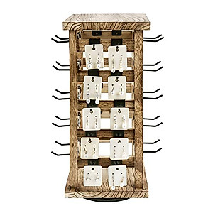 Ikee Design Natural Wood Rotating Jewelry Storage Display with 42 Hooks, Wooden Hanging Accessories Tower, Oak Color, 7.5" W x 7.5" D x 15.9" H