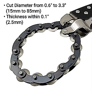 MacWork Tailpipe Cutter，Exhaust Tube Chain Cutter，Features Pipe Cutter Chain/Cutting Wheels，Black