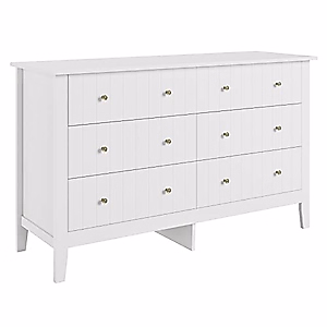 FOTOSOK White Dresser, Chest of Drawers, Modern 6 Drawer Double Dresser with Deep Drawers, Wide Storage Organizer Cabinet for Living Room, Hallway